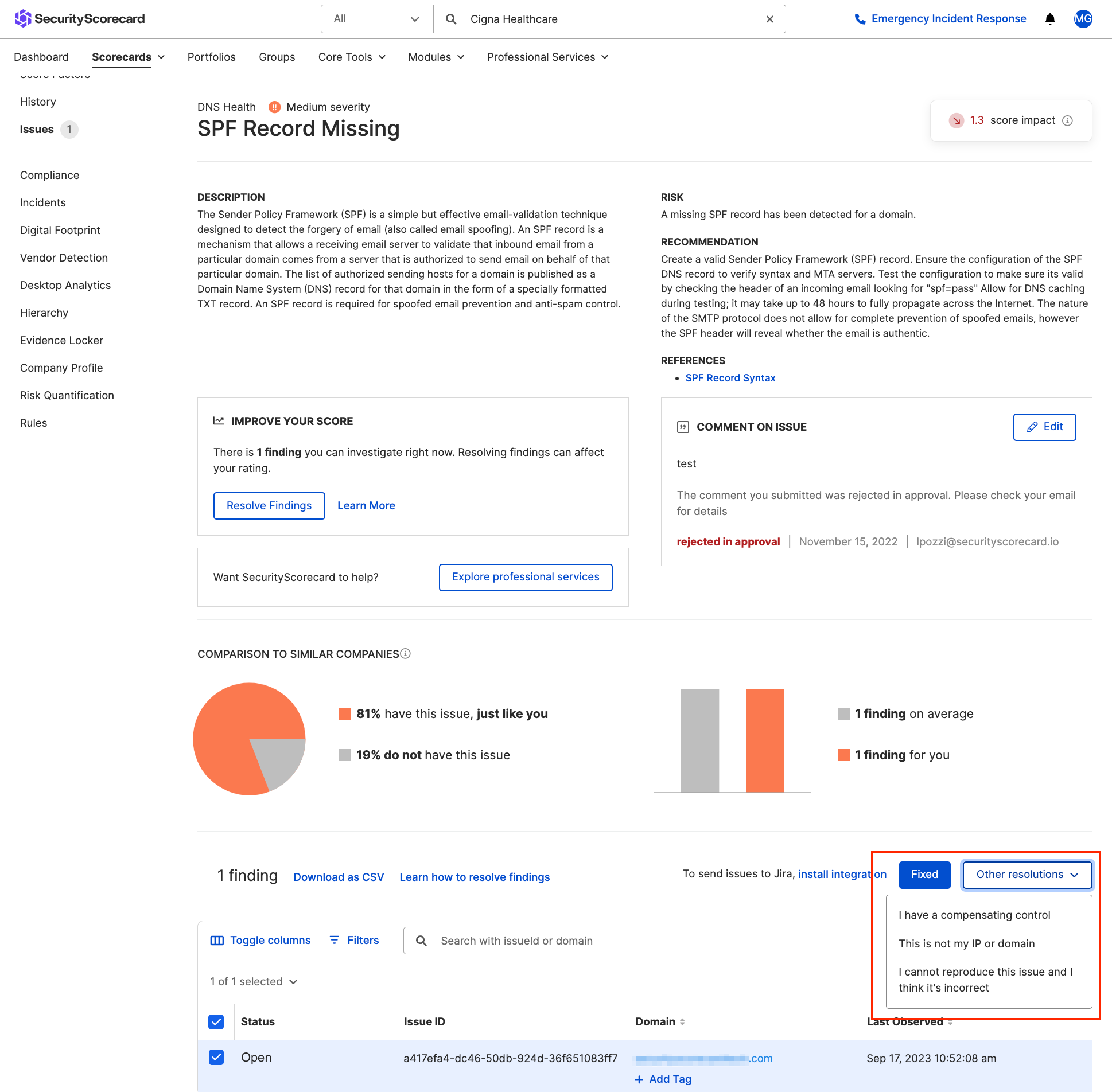 Address issue findings in your Scorecard – Help Center
