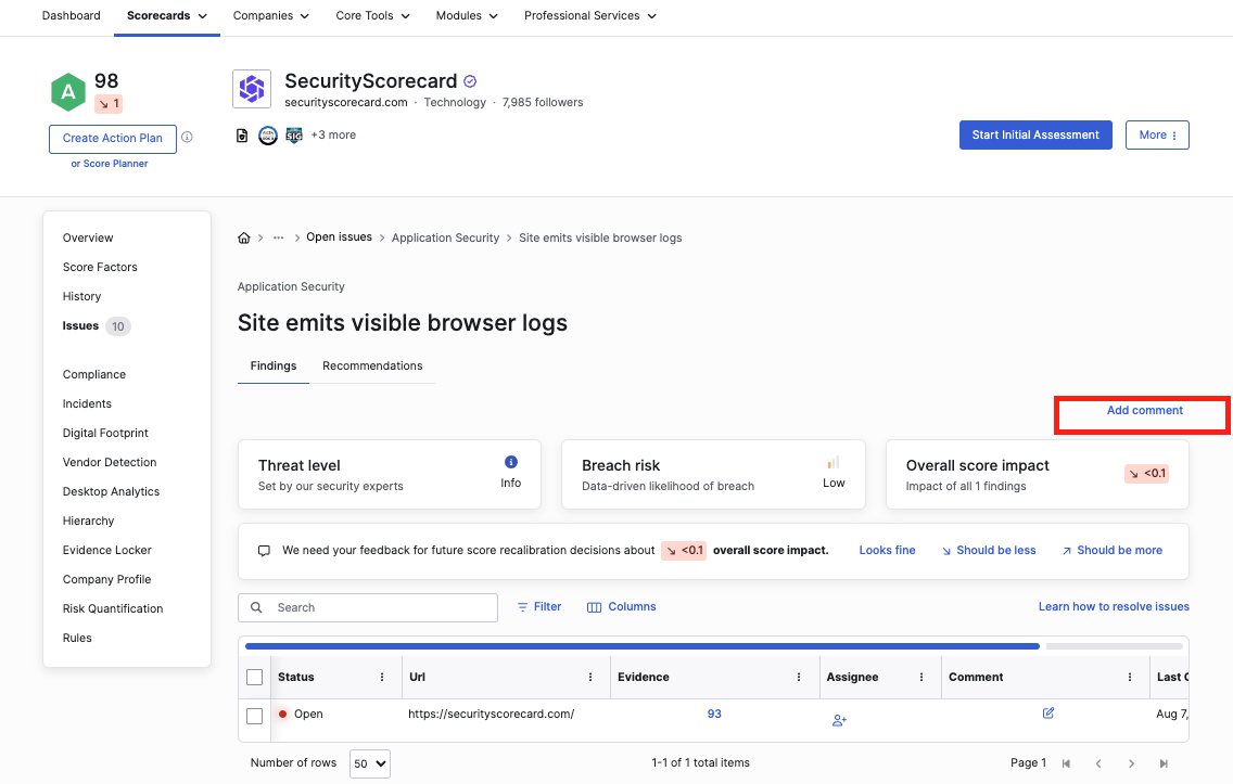 Address issue findings in your Scorecard – Help Center