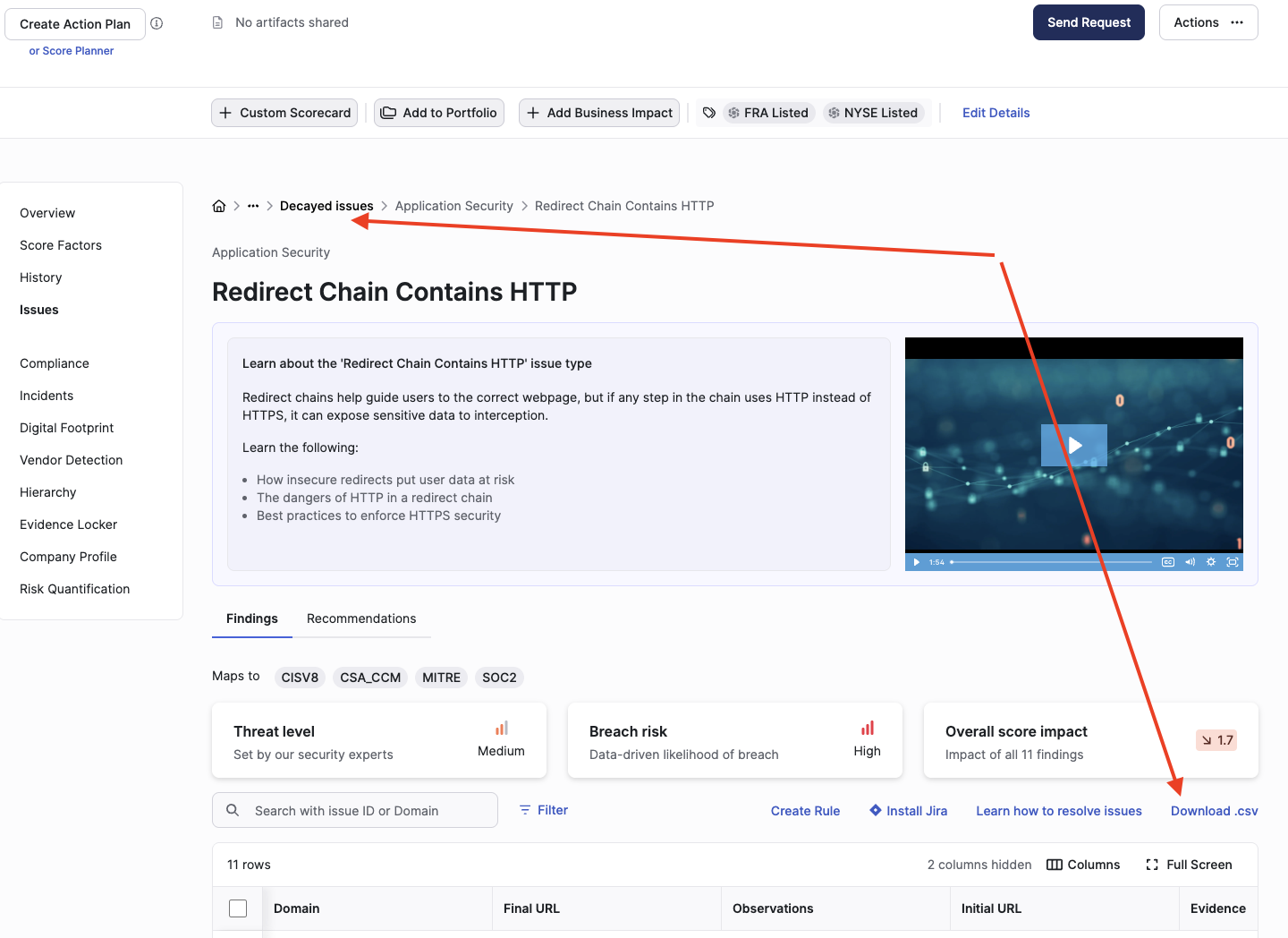 Download .csv of decayed findings contains open findings – Help Center